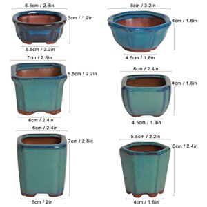 Happy Bonsai 6 pc Mini Glazed Pots Value Set + 6 Soft Mesh Drainage Screens