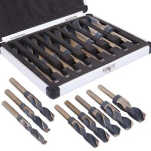 premium 1/2” shank silver and deming drill bit, high speed steel | 8-piece set | 9/16” to 1”