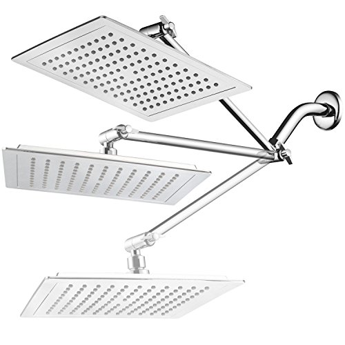 AquaSpa Giant 9-inch Diagonal Square Rain Shower Head PLUS 11-inch Solid Brass Angle Adjustable Extension Arm. 121 Jets with Rub-Clean Nozzles. Front and Back All-Chrome Finish. Sleek Square Design