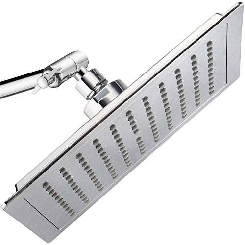 AquaSpa Giant 9-inch Diagonal Square Rain Shower Head PLUS 11-inch Solid Brass Angle Adjustable Extension Arm. 121 Jets with Rub-Clean Nozzles. Front and Back All-Chrome Finish. Sleek Square Design