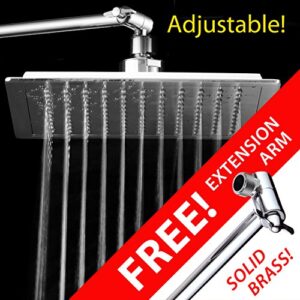 AquaSpa Giant 9-inch Diagonal Square Rain Shower Head PLUS 11-inch Solid Brass Angle Adjustable Extension Arm. 121 Jets with Rub-Clean Nozzles. Front and Back All-Chrome Finish. Sleek Square Design