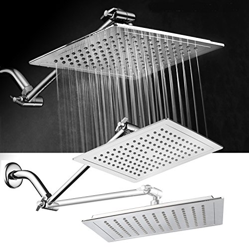 AquaSpa Giant 9-inch Diagonal Square Rain Shower Head PLUS 11-inch Solid Brass Angle Adjustable Extension Arm. 121 Jets with Rub-Clean Nozzles. Front and Back All-Chrome Finish. Sleek Square Design