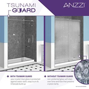 ANZZI 72" x 24" Frameless Shower Door in Brushed Nickel, Fellow Water Repellent Glass Shower Door with Seal Strip Parts and Handle, 3/8 inch Glass Hinged Shower Door with Handle (SD-AZ09-01BN)