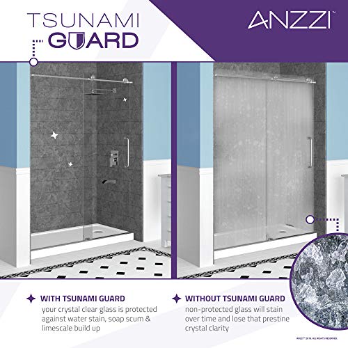 ANZZI 72" x 24" Frameless Shower Door in Brushed Nickel, Fellow Water Repellent Glass Shower Door with Seal Strip Parts and Handle, 3/8 inch Glass Hinged Shower Door with Handle (SD-AZ09-01BN)