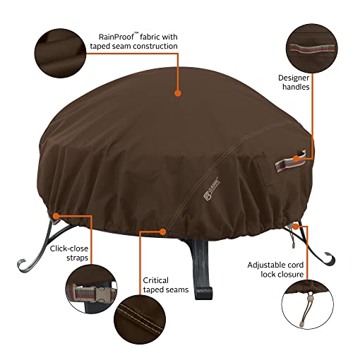 Classic Accessories 55-833-046601-RT Madrona Rainproof 44 Inch Round Fire Pit Cover, 44" Dia x 12" H, Dark Cocoa