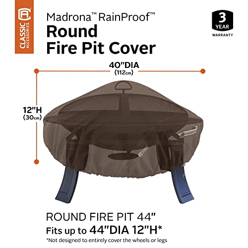 Classic Accessories 55-833-046601-RT Madrona Rainproof 44 Inch Round Fire Pit Cover, 44" Dia x 12" H, Dark Cocoa