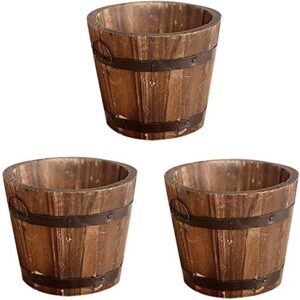 coscosx 3 pcs rustic wooden bucket flower planter patio garden backyard planter outdoor indoor home decor