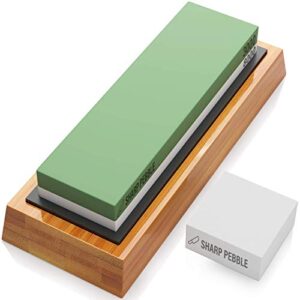 sharp pebble premium whetstone knife sharpening stone 2 side grit 3000/8000 wetstone kit -wet stone kitchen knife sharpener with non-slip bamboo base & flattening stone