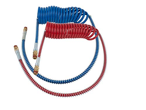 Mytee Products Air Brake Coiled/Hose Assembly - 15Ft w/ 40" Pigtails Trailer End & 12" Tractor End - Air Lines for Semi Truck - Trailer Air Brake Hose Kit