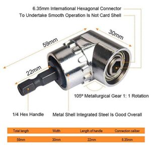 Fruholt Multi-function 7mm-19mm Ratchet Universal Sockets Metric Wrench Power Drill Adapter Set and 105 Degree Right Angle Extension Power Screwdriver Drill Attachment 1/4" Drive 6mm Hex Magnetic Bit