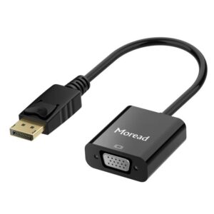 moread displayport (dp) to vga adapter, gold-plated display port to vga adapter (male to female) compatible with computer, desktop, laptop, pc, monitor, projector, hdtv - black