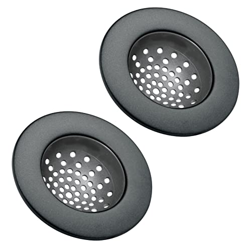 mDesign Modern Kitchen Sink Strainer, Drain Cover for Standard Kitchen Sinks, Double Farmhouse Sinks, Utility Sinks - Flexible Base Traps Debris, Wide Metal Rim, 4" Round - 2 Pack - Matte Black