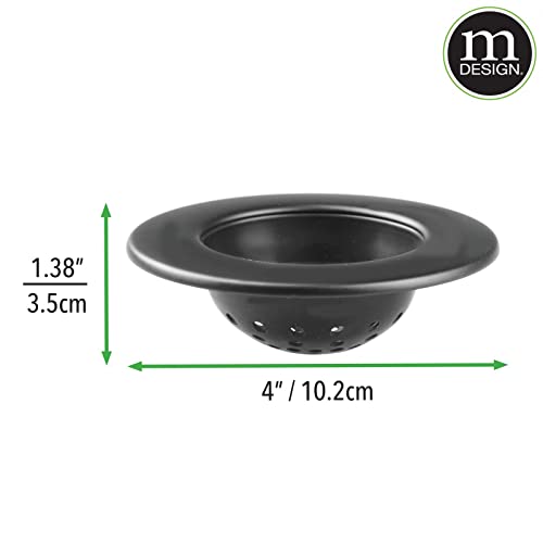 mDesign Modern Kitchen Sink Strainer, Drain Cover for Standard Kitchen Sinks, Double Farmhouse Sinks, Utility Sinks - Flexible Base Traps Debris, Wide Metal Rim, 4" Round - 2 Pack - Matte Black