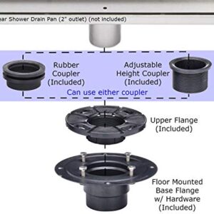 Shower Drain Base with Adjustable Ring + Rubber Coupler for Linear Shower Drain Installation