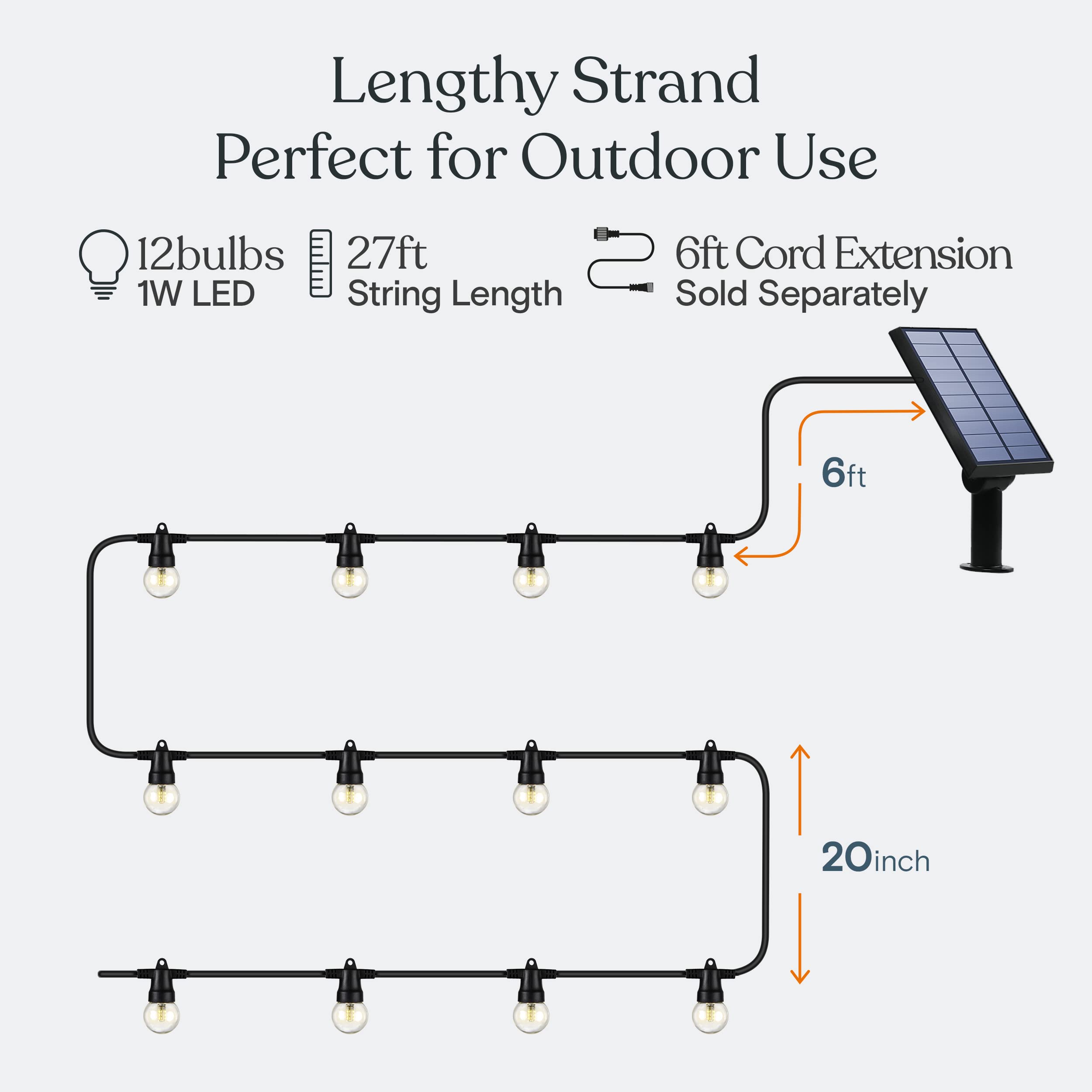 Brightech Ambience Pro - Waterproof Solar LED Outdoor String Lights – 1W Retro Edison Globe Bulbs - 27 Ft Bistro Lights Create Cafe Ambience in Your Yard, Pergola - Soft White