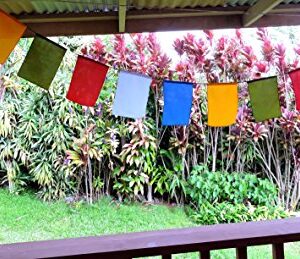 Blank prayer flags set of 10 flags surged edge. five Tibetan traditional colors which are Yellow, green, red, white and blue. Each color represents an element.