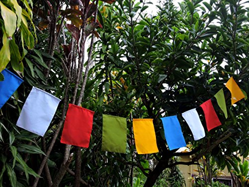 Blank prayer flags set of 10 flags surged edge. five Tibetan traditional colors which are Yellow, green, red, white and blue. Each color represents an element.