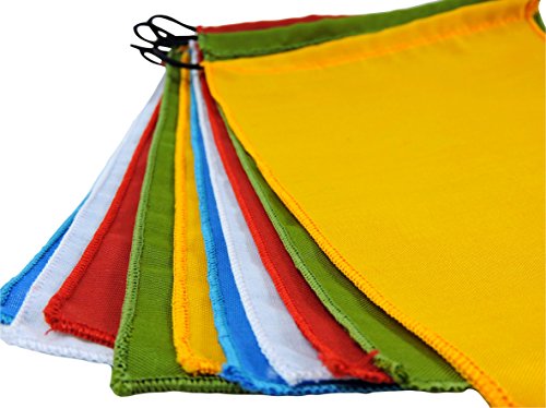 Blank prayer flags set of 10 flags surged edge. five Tibetan traditional colors which are Yellow, green, red, white and blue. Each color represents an element.