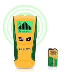 stud finder, 3 in 1 multi-function wall stud sensor detector with lcd display and sound warning for ac live wire, wood, metal, deep scanning kuled m79