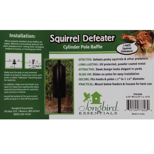 Songbird Essentials Squirrel Defeater Cylinder Pole Baffle, 6 Inch Diameter, 15 Inches High