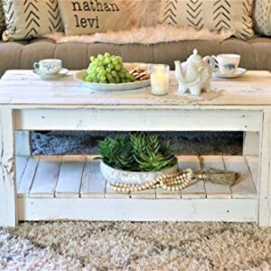 White Farmhouse Coffee Table with Shelf