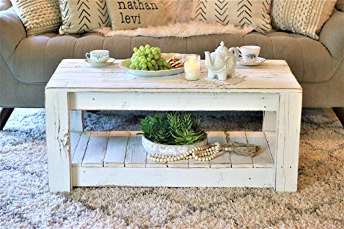 White Farmhouse Coffee Table with Shelf