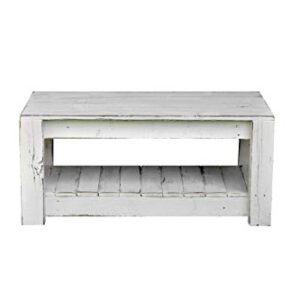 White Farmhouse Coffee Table with Shelf