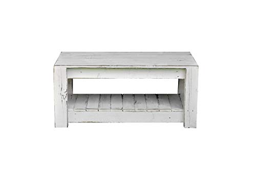 White Farmhouse Coffee Table with Shelf