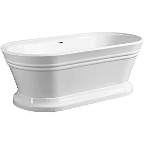 Vanity Art 59 x 30 Inches Freestanding White Acrylic Bathtub Modern Stand Alone Soaking Tub with UPC Certified Slotted Overflow and Pop-up Drain VA6610-S