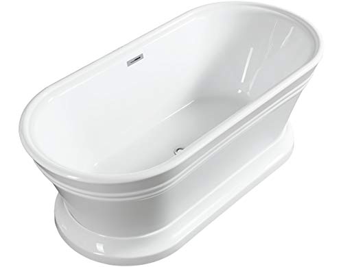 Vanity Art 59 x 30 Inches Freestanding White Acrylic Bathtub Modern Stand Alone Soaking Tub with UPC Certified Slotted Overflow and Pop-up Drain VA6610-S