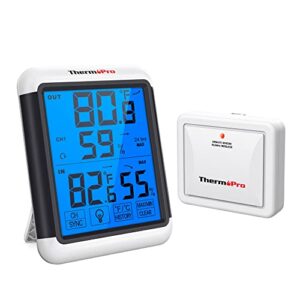 thermopro tp65 indoor outdoor thermometer digital wireless hygrometer temperature humidity monitor with jumbo touchscreen and backlight humidity gauge,lcd