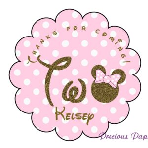 Pink and Gold Mouse Stickers Personalized, Printed and Shipped Set of 24 Mouse First Birthday Stickers