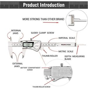 Digital Caliper Micrometer Measuring Tool - Stainless Steel Electronic Vernier Calipers, 6 Inch /150mm IP54 Waterproof Accurate Gauge with LCD Screen Inch Fractions Millimeter Conversion