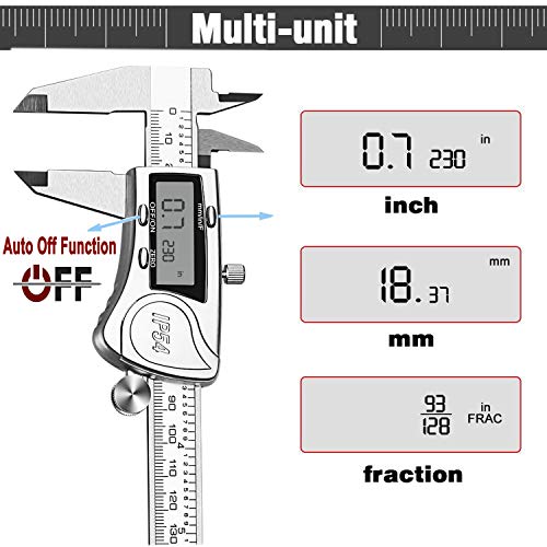 Digital Caliper Micrometer Measuring Tool - Stainless Steel Electronic Vernier Calipers, 6 Inch /150mm IP54 Waterproof Accurate Gauge with LCD Screen Inch Fractions Millimeter Conversion