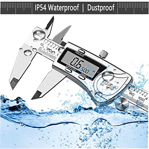 Digital Caliper Micrometer Measuring Tool - Stainless Steel Electronic Vernier Calipers, 6 Inch /150mm IP54 Waterproof Accurate Gauge with LCD Screen Inch Fractions Millimeter Conversion