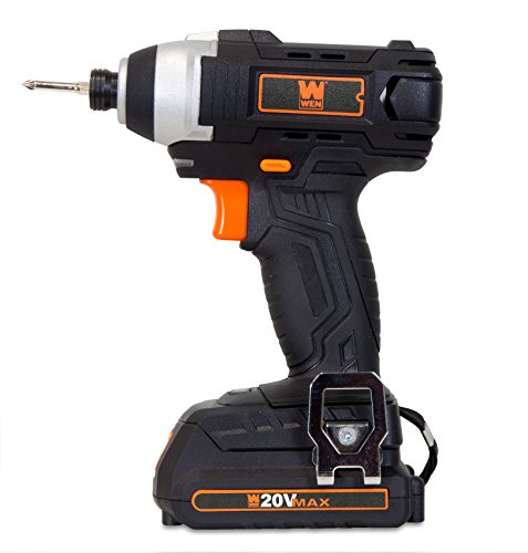 WEN Cordless Impact Driver with 20V Max Battery, Bits, Charger and Carrying Bag (49135)