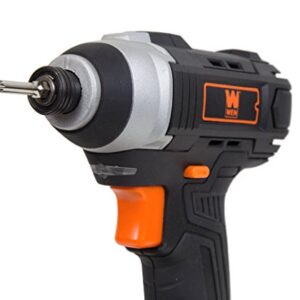 WEN Cordless Impact Driver with 20V Max Battery, Bits, Charger and Carrying Bag (49135)