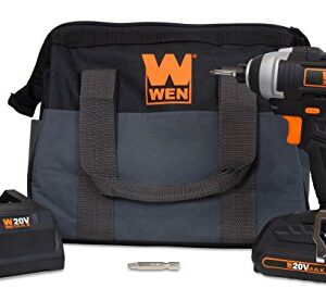 WEN Cordless Impact Driver with 20V Max Battery, Bits, Charger and Carrying Bag (49135)