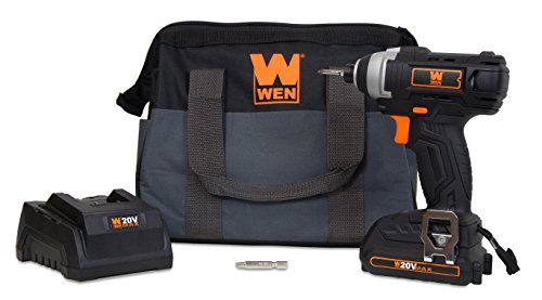 WEN Cordless Impact Driver with 20V Max Battery, Bits, Charger and Carrying Bag (49135)