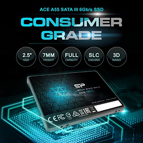 Silicon Power 256GB SSD 3D NAND A55 SLC Cache Performance Boost SATA III 2.5" Internal Solid State Drive (SP256GBSS3A55S25)