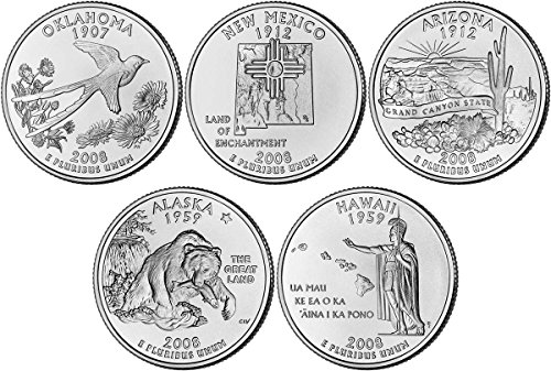 2008 D BU Statehood Quarters - 5 Coin Set Uncirculated