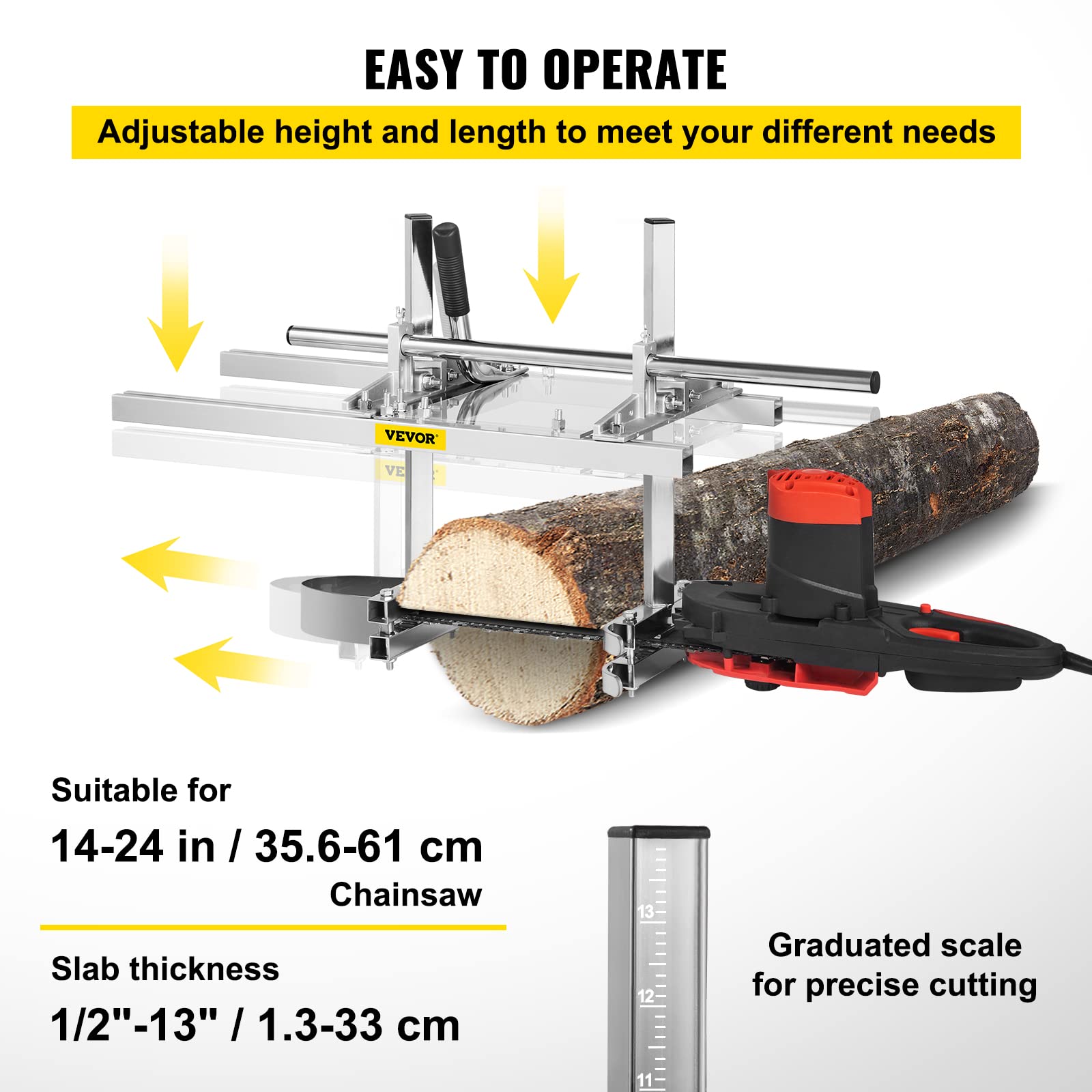 Popsport Chainsaw Mill Planking Milling 14 to 24 Inches Guide Bar Wood Lumber Cutting Portable Sawmill Aluminum Steel Chainsaw Mill for Builders and Woodworkers