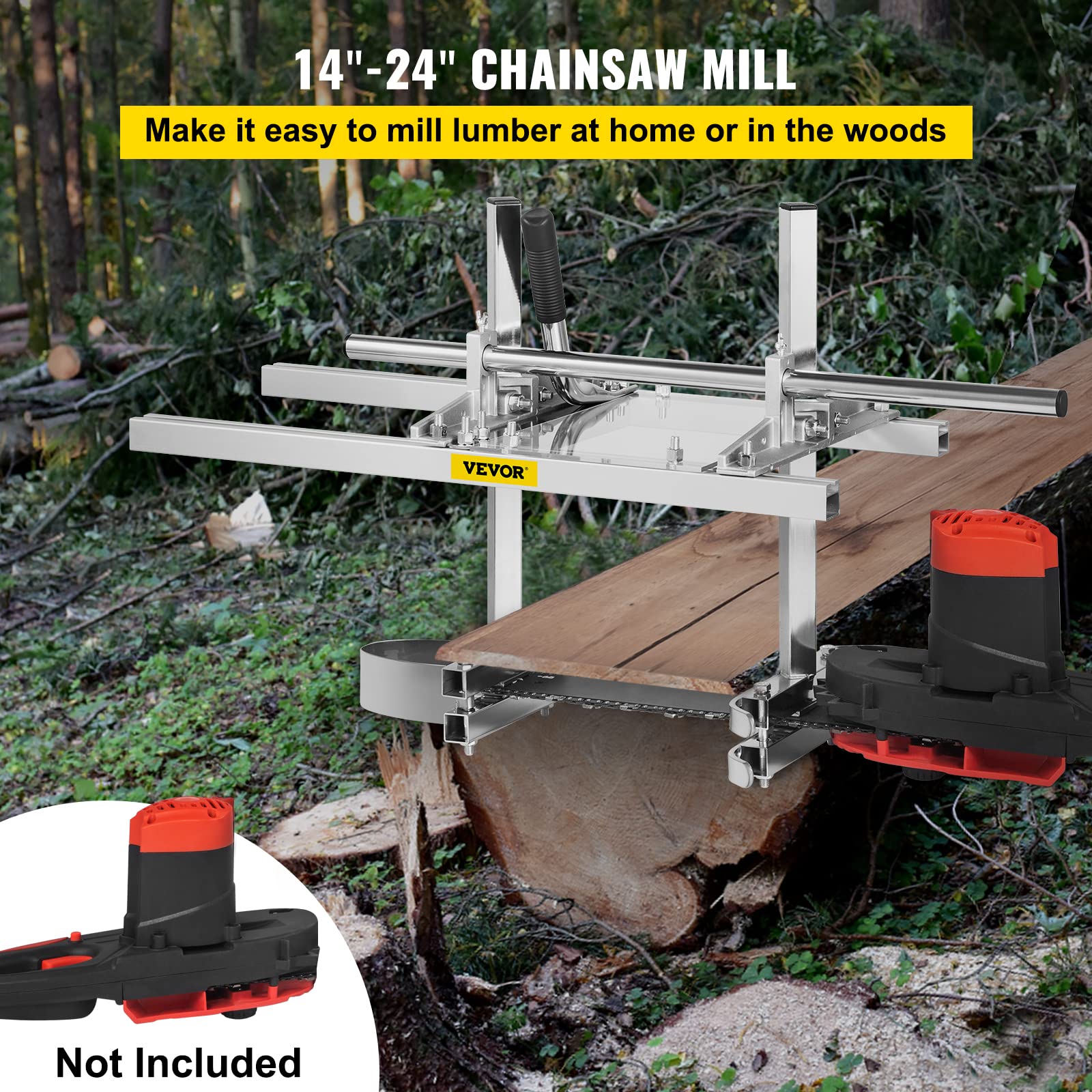 Popsport Chainsaw Mill Planking Milling 14 to 24 Inches Guide Bar Wood Lumber Cutting Portable Sawmill Aluminum Steel Chainsaw Mill for Builders and Woodworkers