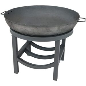 Sunnydaze 30-Inch Cast Iron Round Fire Pit Bowl with Built-in Log Rack - Wood Burning