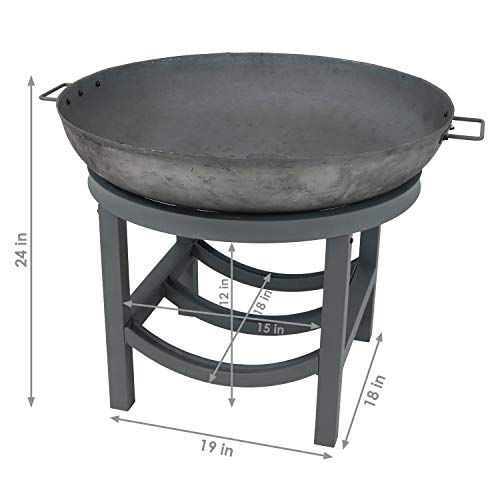 Sunnydaze 30-Inch Cast Iron Round Fire Pit Bowl with Built-in Log Rack - Wood Burning