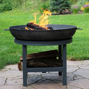 Sunnydaze 30-Inch Cast Iron Round Fire Pit Bowl with Built-in Log Rack - Wood Burning