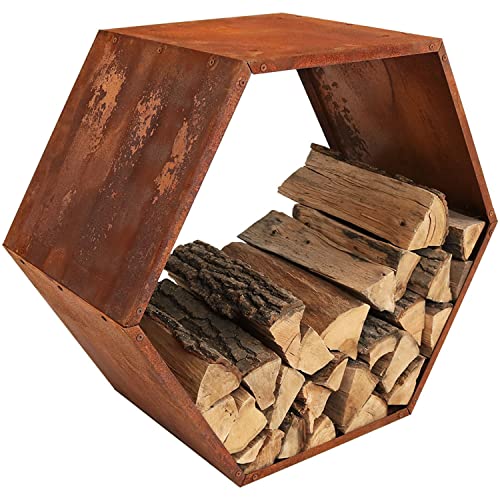 Sunnydaze Outdoor Hexagon Heavy-Duty Firewood Log Rack - Honeycomb Design - Cold-Rolled Steel Construction - 30-Inch