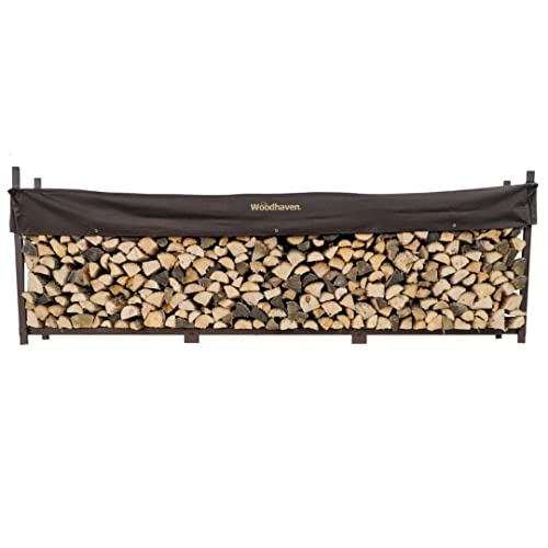 Woodhaven 12 Foot Brown - Made in the USA - 3/4 Cord Outdoor Firewood Storage Log Rack With Optional Seasoning Cover Combo Set - Metal Firewood Rack - Heavy Duty (Cover)