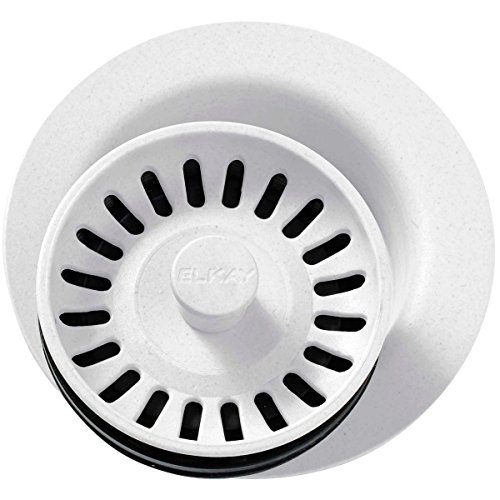 Elkay LKQD35WH Polymer Disposer Flange with Removable Basket Strainer and Rubber Stopper, White