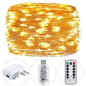 hsicily fairy lights plug in, 33ft 100 led fairy lights for bedroom, twinkle lights with remote timer 8 modes string lights for christmas thanksgiving patio wedding party indoor outdoor decor